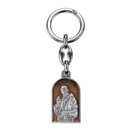 Padre Pio Keychain with Brown Epoxy - William J Hirten Co