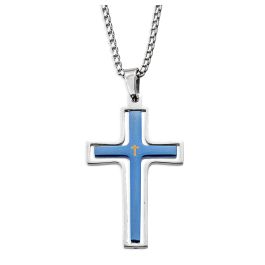 1 5/8" x 1" Blue Steel Cross in a Steel Cross Frame on 24" Rolo Chain ...