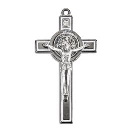 80mm St. Benedict Crucifix in Gun Metal Finish and Silver Ox Highlights ...
