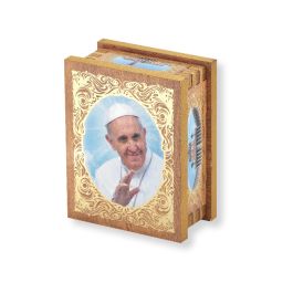 2"x2.75" Natural Wood Pope Francis Gold Embossed Rectangular Rosary Box ...