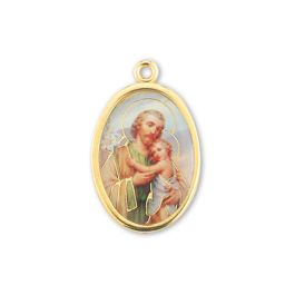 1" Saint Joseph Gold Finish Picture Medal - William J Hirten Co