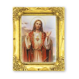 3" x 2" Antique Gold Frame with Sacred Heart of Jesus Print-P65 ...