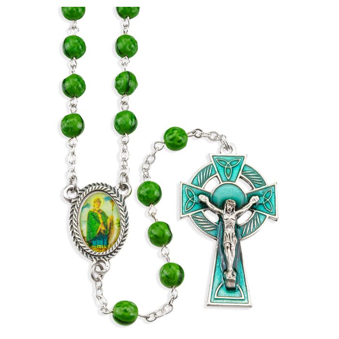 Saint Patrick Rosary with Shamrock Beads - William J Hirten Co