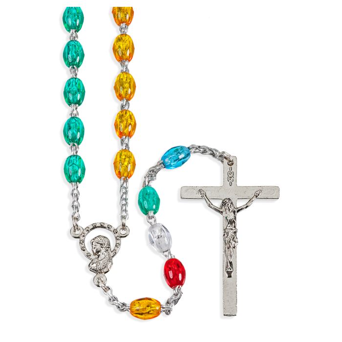 6mm Oval Multicolor Bead Mission Rosary - William J Hirten Co