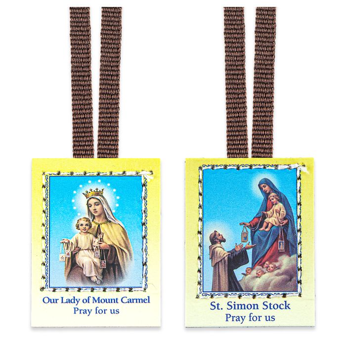 1 1/8" X 1 1/2" Our Lady of Mt. Carmel and St. Simon Stock Scapular ...