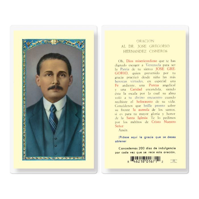 Oracion Al Dr Jose Gregorio Hernandez Holy Card - William J Hirten Co