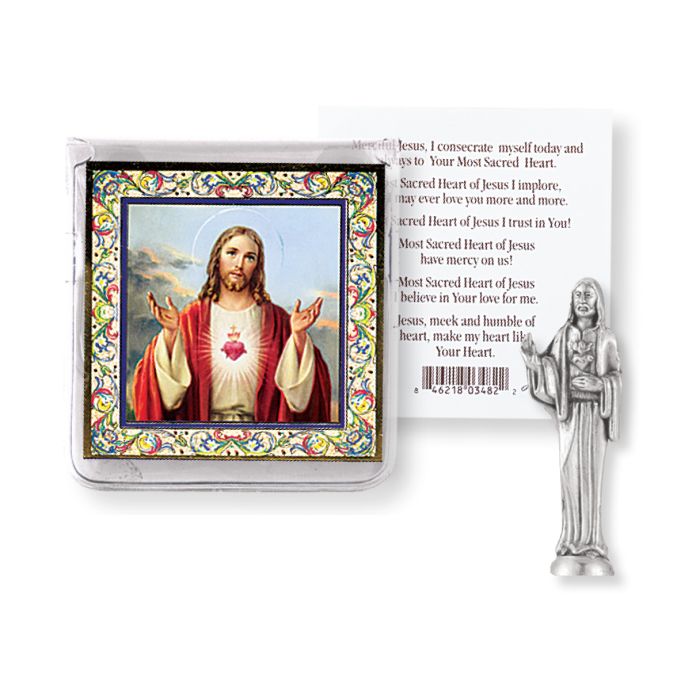 Sacred Heart of Jesus Pocket Statue with Holy Card in a Clear Pouch-P65 ...