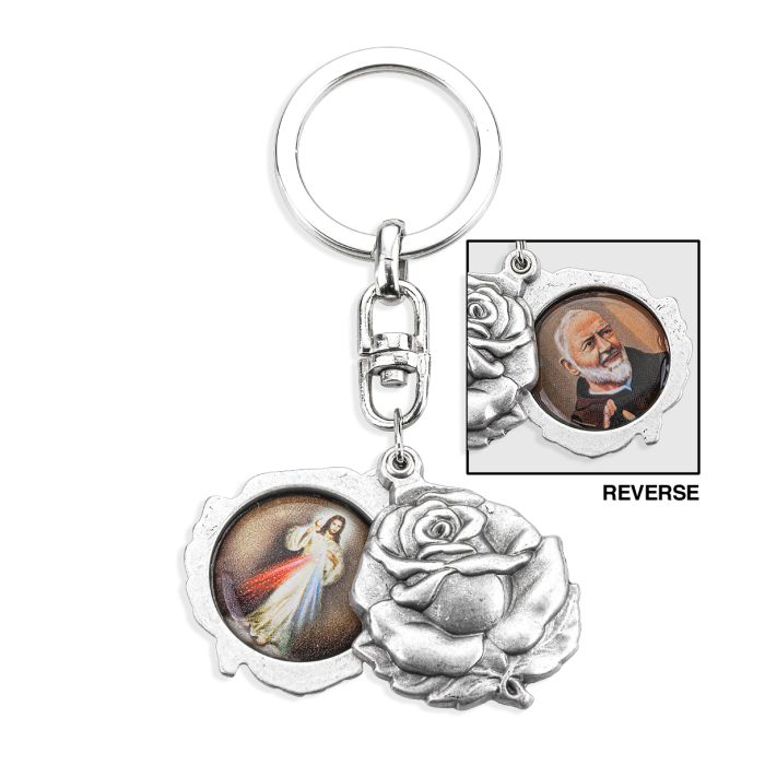 Divine Mercy and Padre Pio Keychain - William J Hirten Co