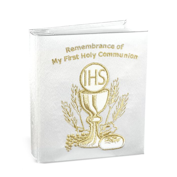 5 1/2" x 7" Metallic Gold Embroidered Satin First Communion Album with ...